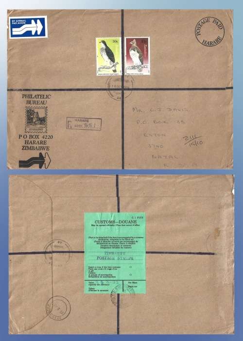 Zimbabwe, Rhodesia & Nyasaland - Zimbabwe 1984 Customs Douane Label Attached Registered Envelope ...